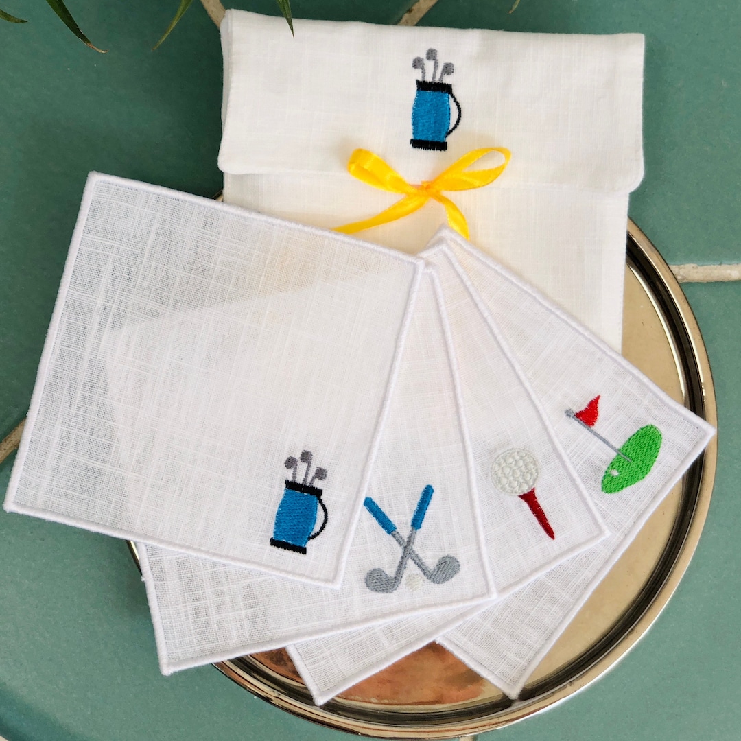 Embroidered Golf Cocktail Napkins: Linen Golf Club Party Decor - Etsy