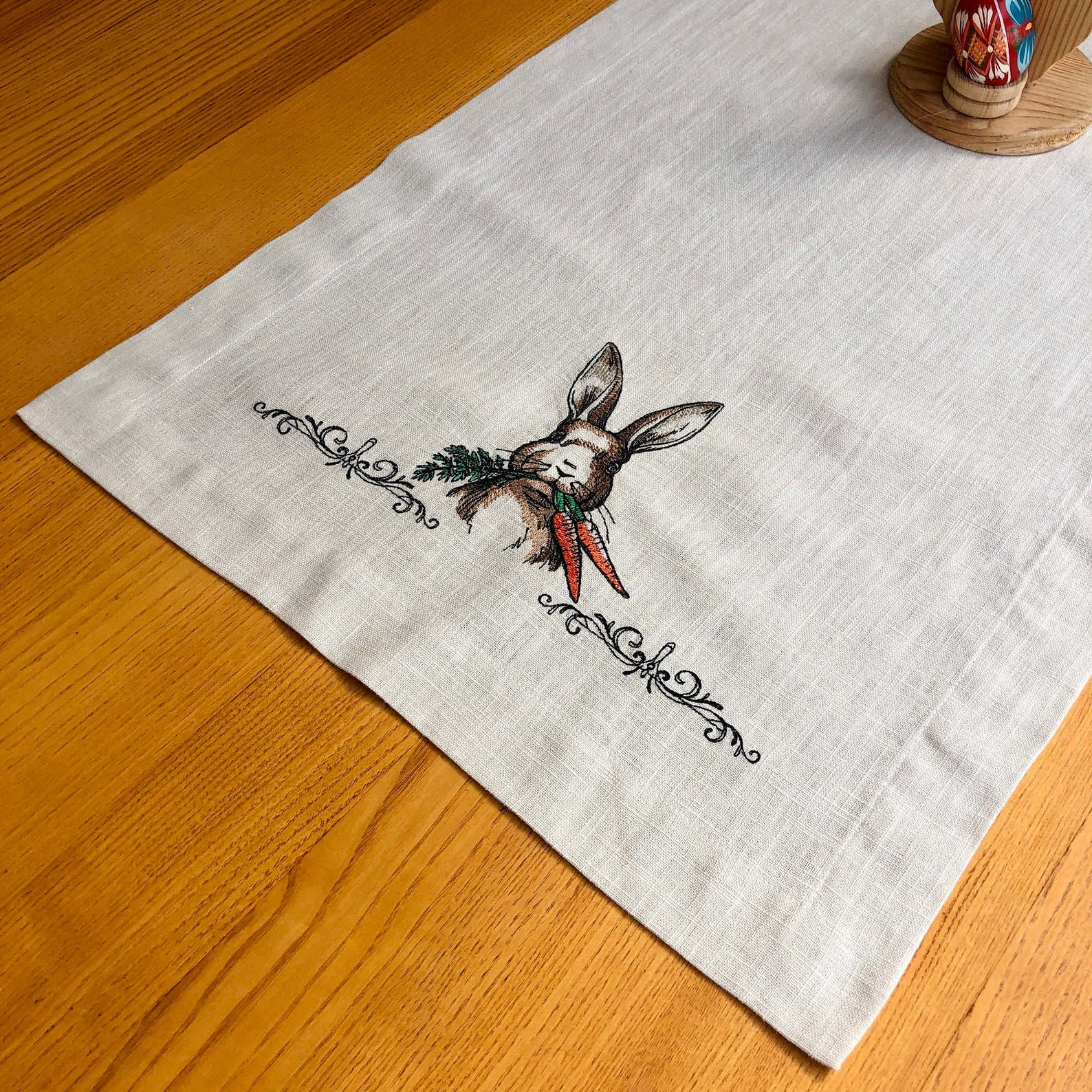 Embroidered Easter Table Runner Beige Linen Mr Bun Carrot - Etsy