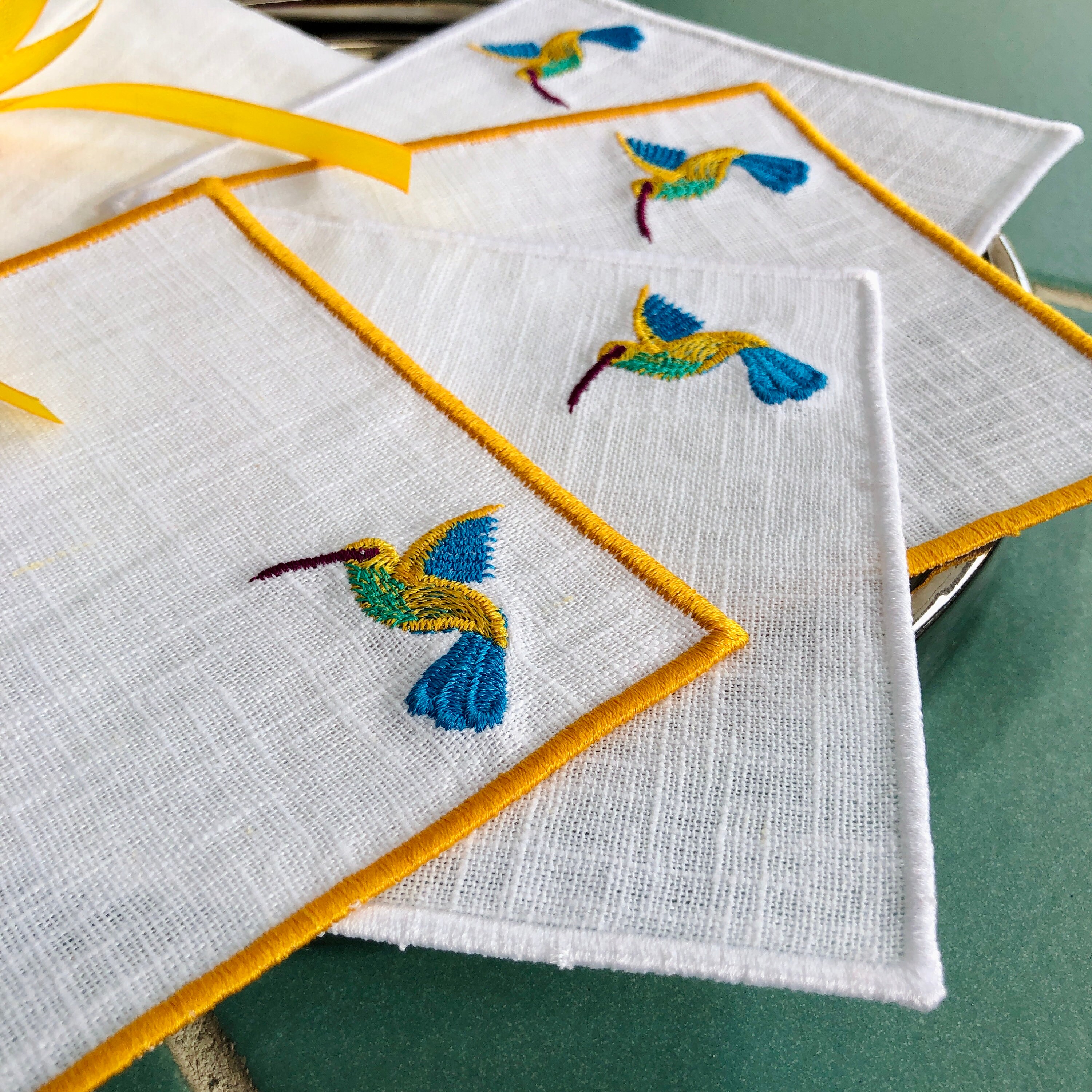 Embroidered Hummingbird Linen Cocktail Napkins - Set of 4 - Etsy