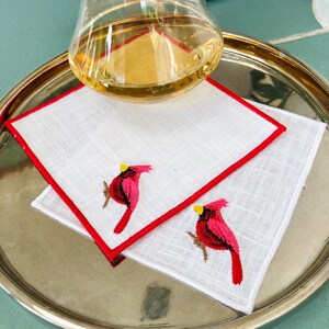 Embroidered Cardinal Cocktail Napkins, Bird Coasters, Bird Lover Gift ...