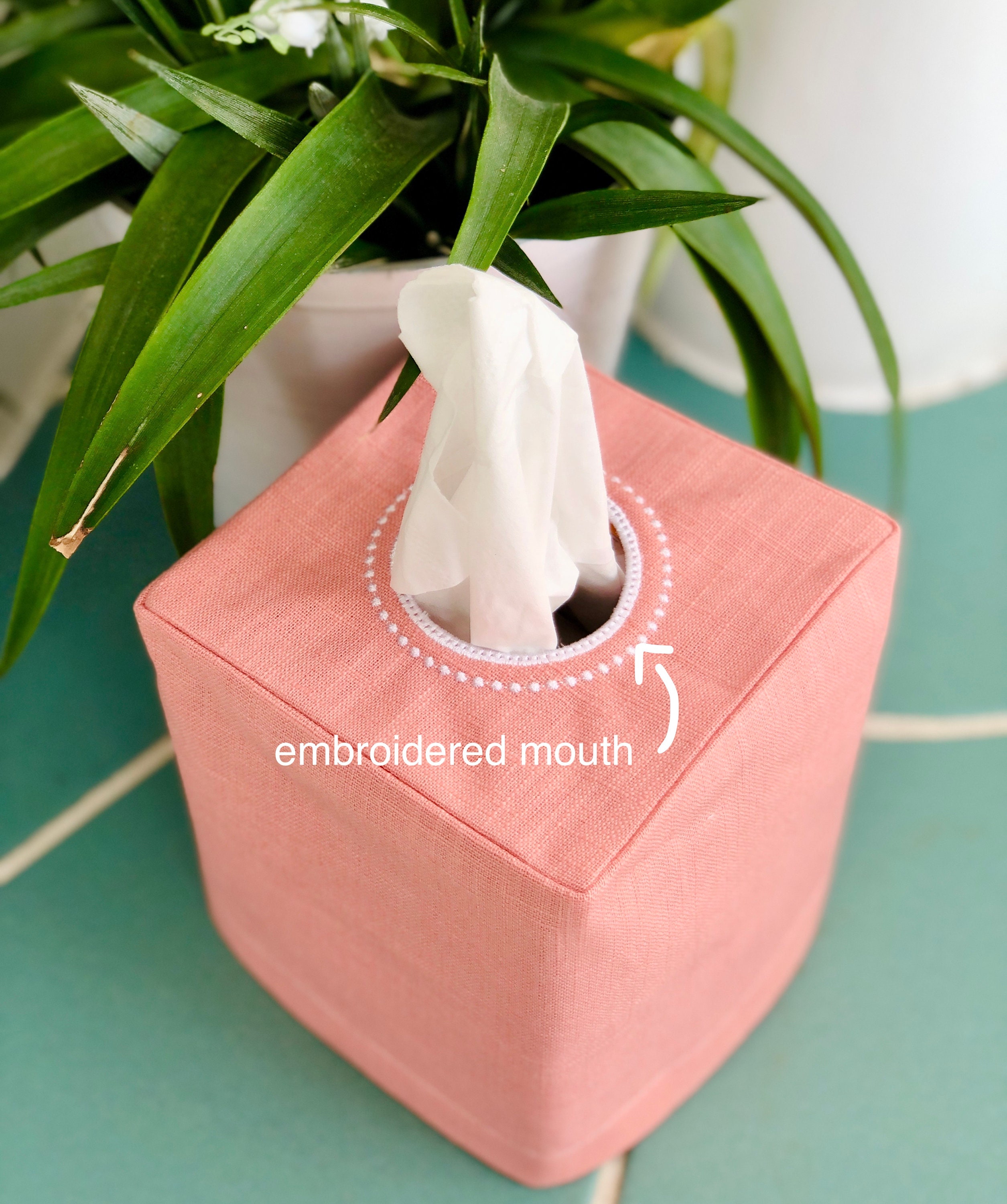 Linen Tissue Box Cover: Embroidered Mouth, Minimalist Decor - Etsy