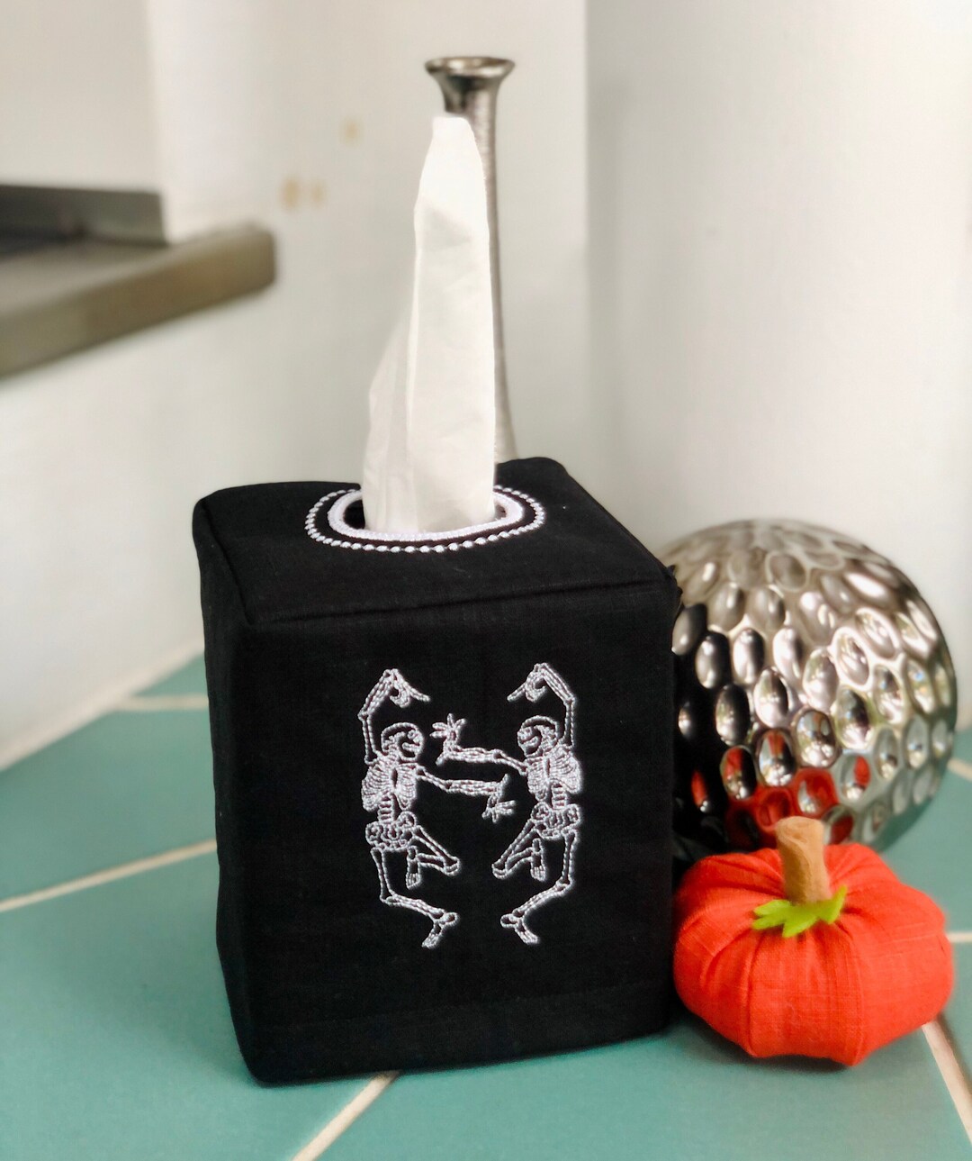 Skeleton Dance Linen Tissue Box Cover: Halloween Embroidered Decor - Etsy