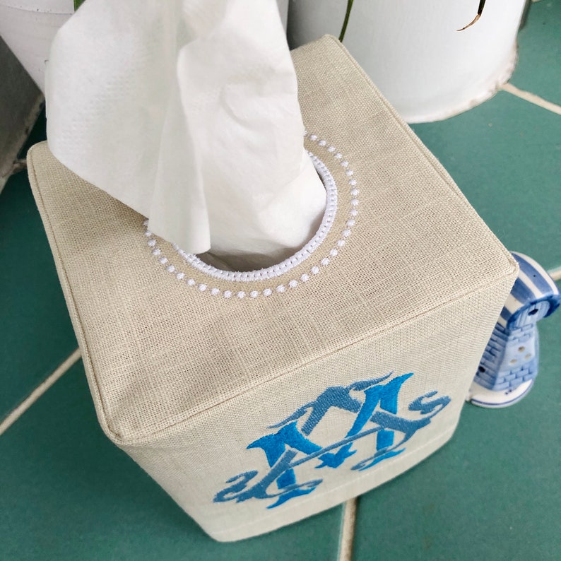Monogrammed Linen Tissue Box Cover: Rustic Farmhouse Decor - Etsy