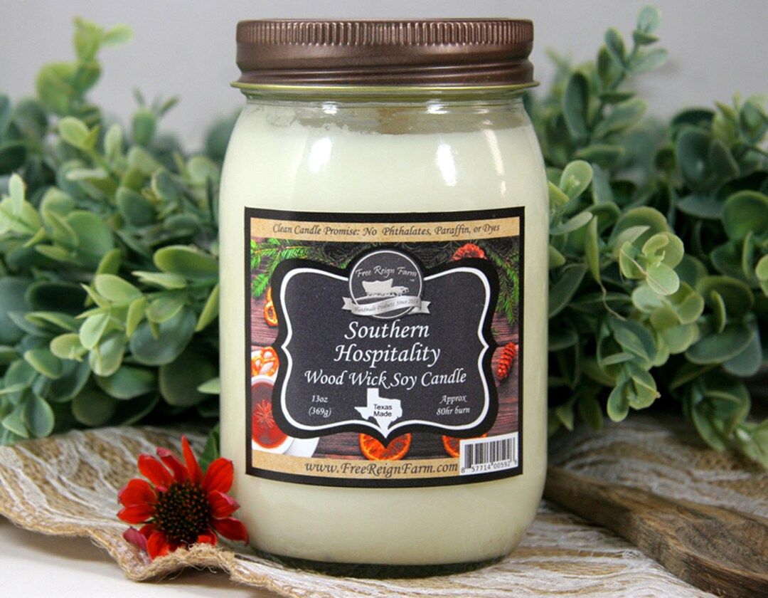 Southern Hospitality Wood Wick Soy Mason Jar Candle, Handpoured Candle ...