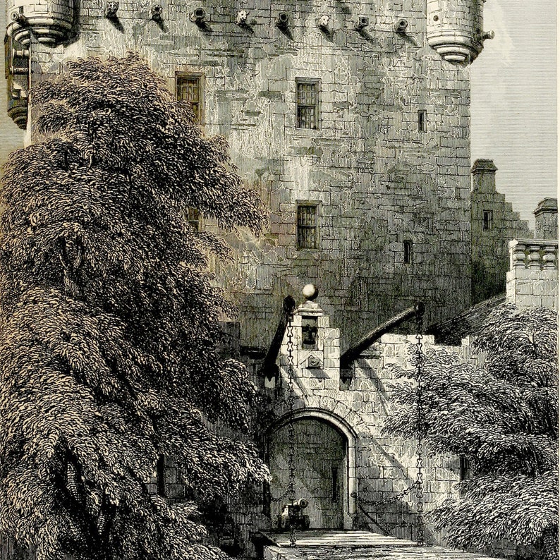 Scottish Castle Vintage Architecture Illustration Digital - Etsy