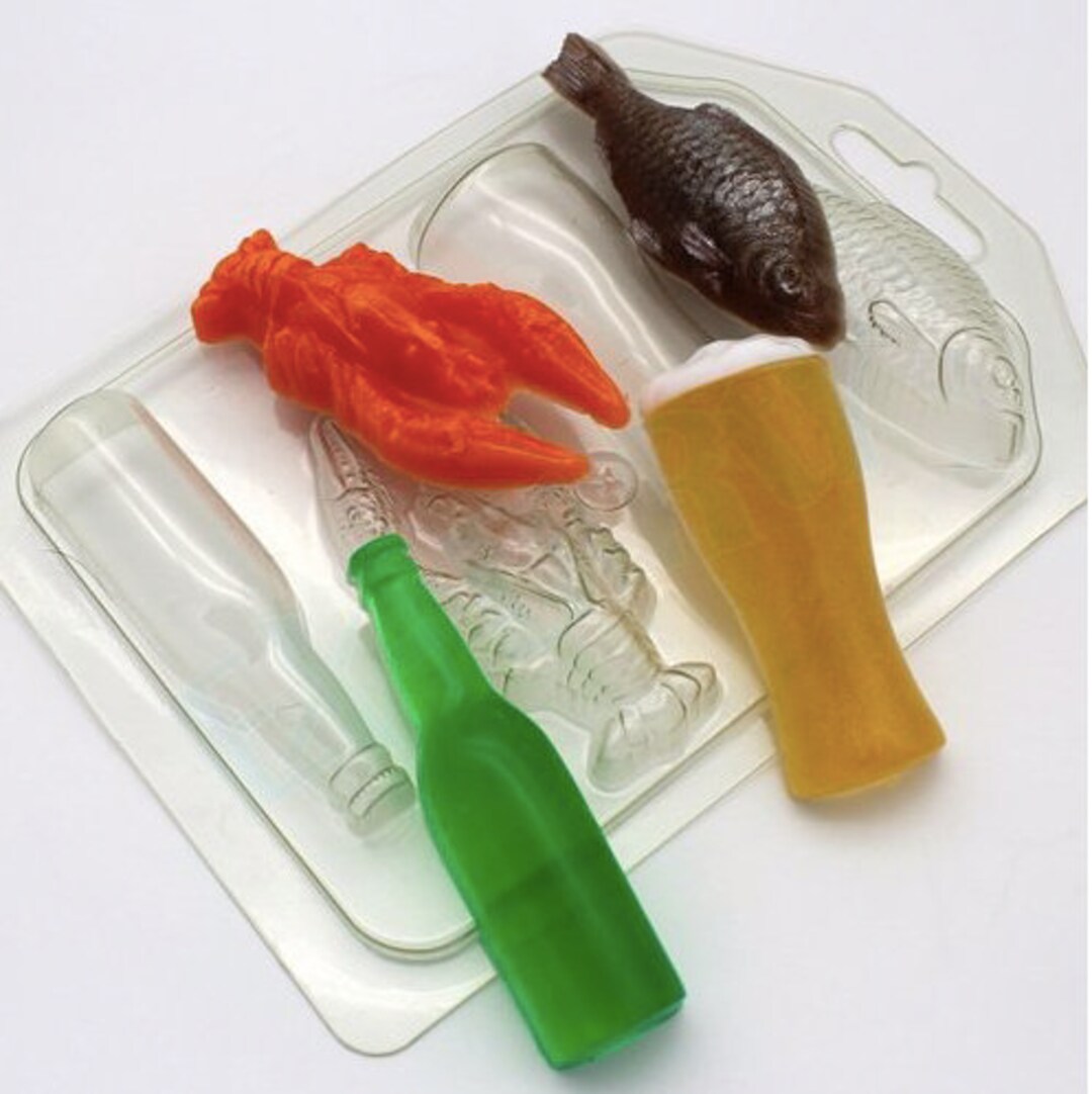 BEER & FISH MOLD, 4 Cavity Chocolate Mold, Soap Embeds Mold, Cake ...