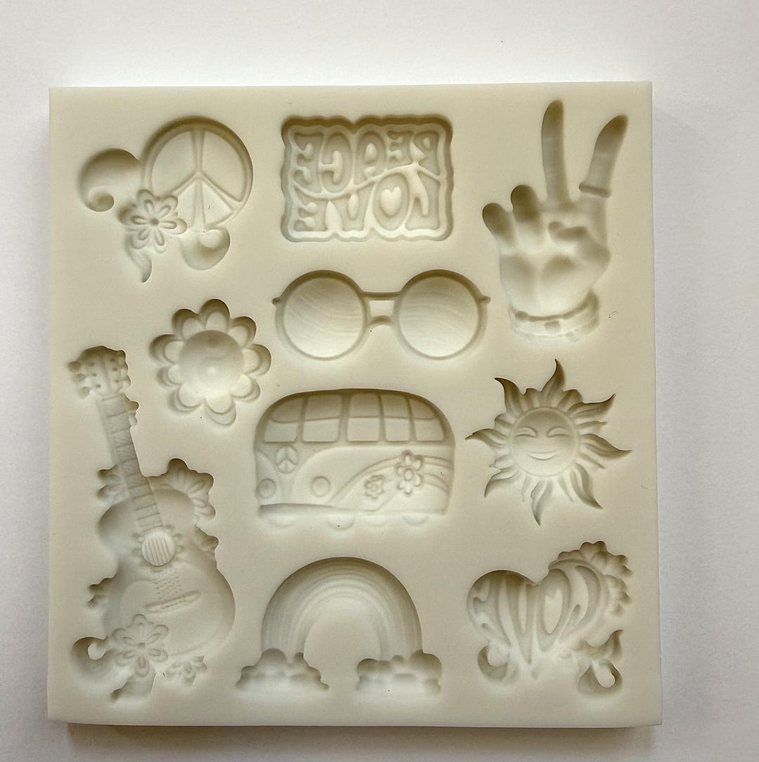 HIPPIE THEME MOLD - Piece Love 1960s, Guitar, Sunglasses Silicone ...