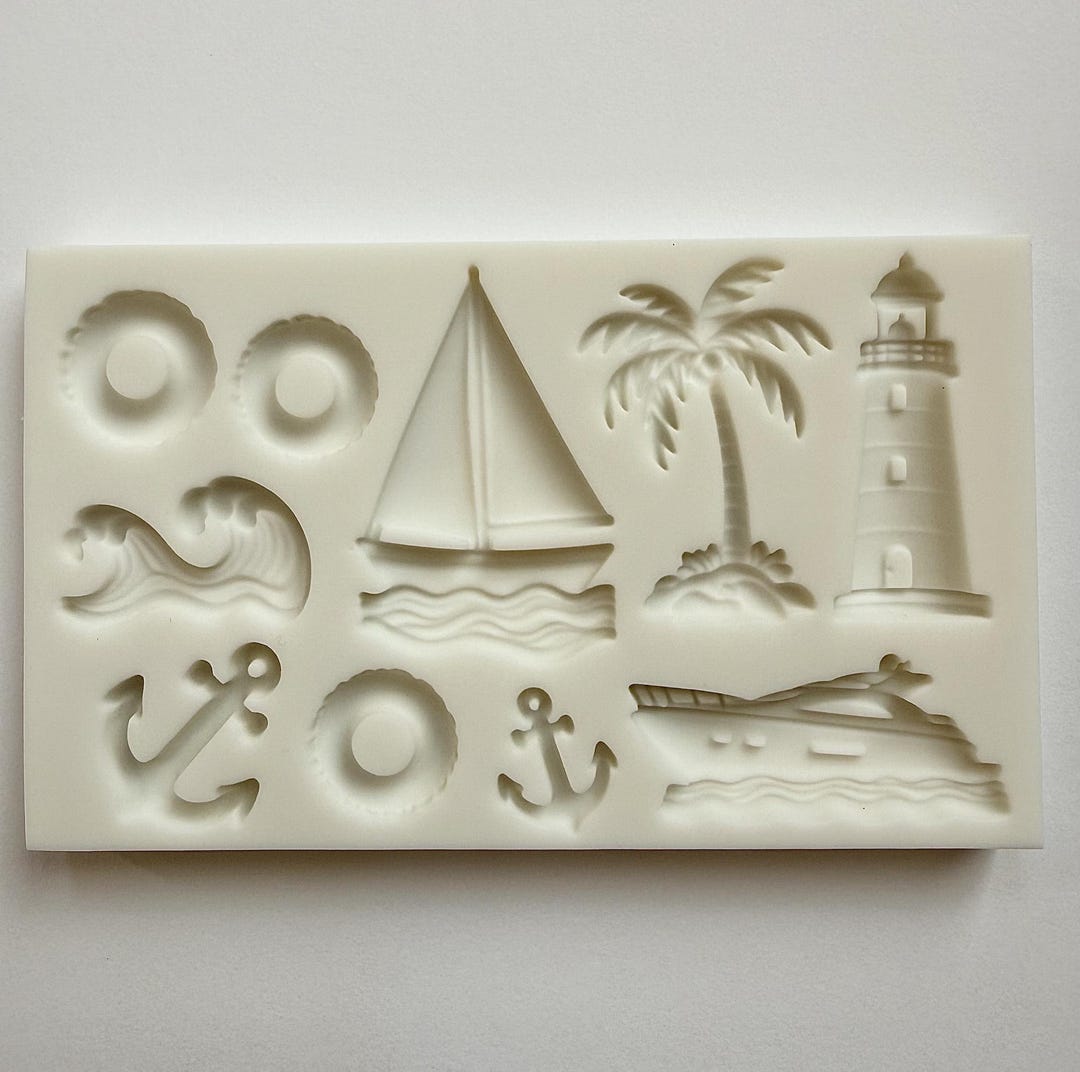 NAUTICAL VARIETY MOLD, 10 Cavity Fondant Mold, Boat Anchor Wave Palm ...