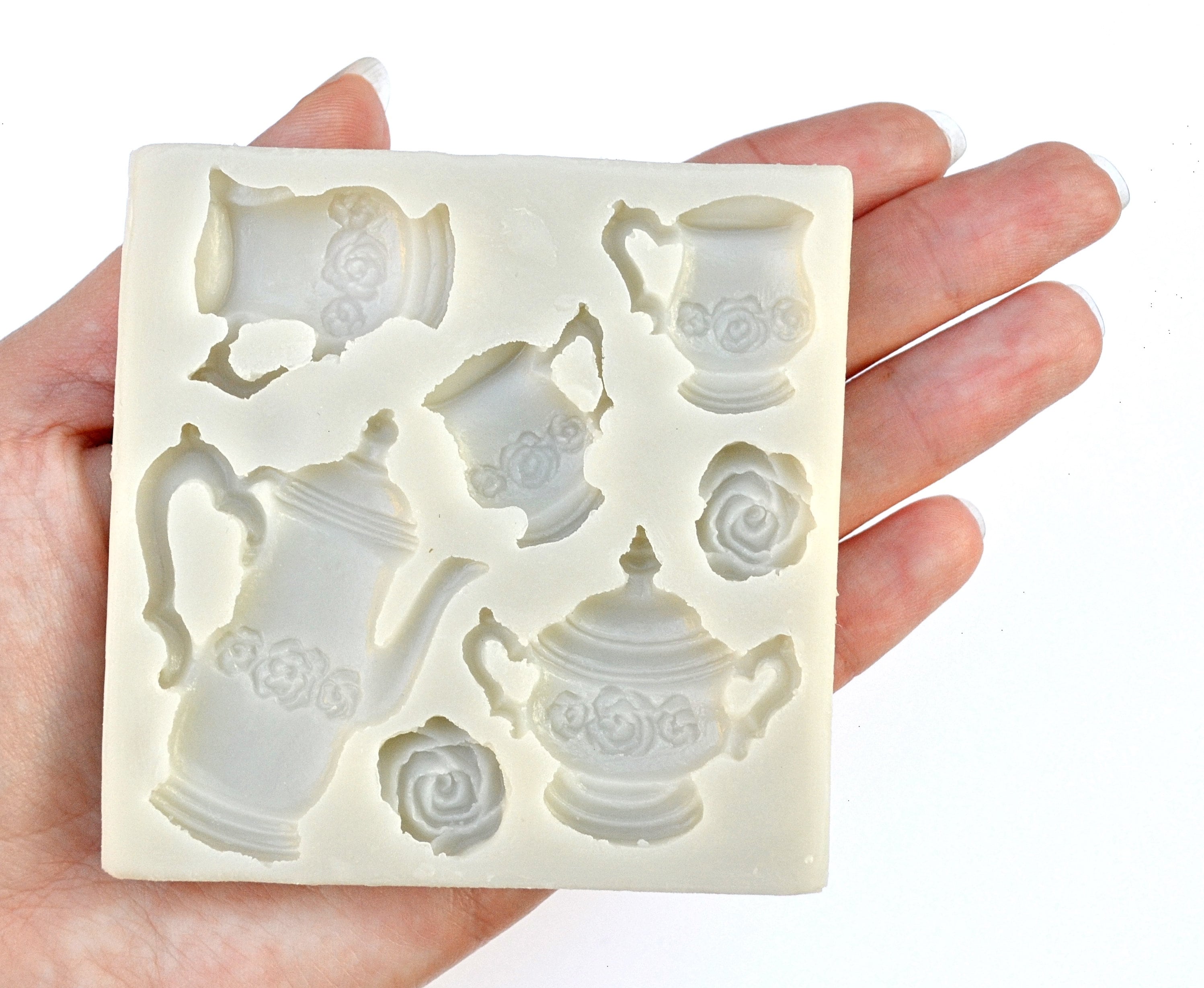 TEA PARTY MOLD Tea Pot Cups & Roses Fondant Mold Highly - Etsy