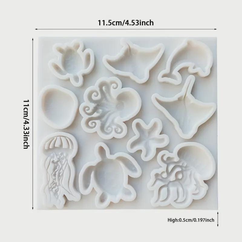 OCEAN CREATURES MOLD, Jellyfish Sea Shell Turtle Dolphin Fondant Mold ...