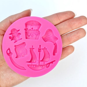 PIRATE THEME MOLD, Parrot Treasure Boat Sword Map Pirate's Hat Fondant ...