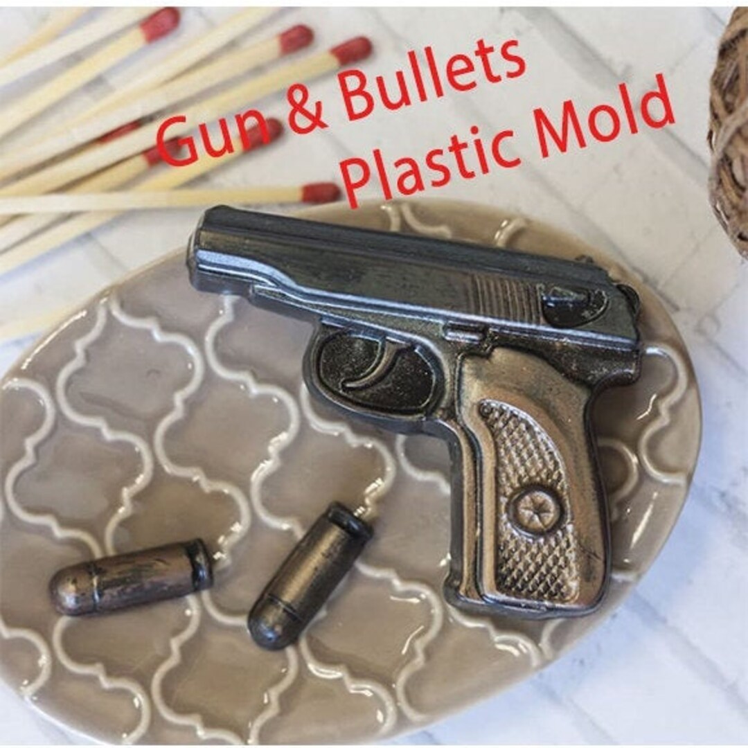 Gun With Bullets MOLD, Plastic Soap Mold, Chocolate Mold, Handgun Mold ...