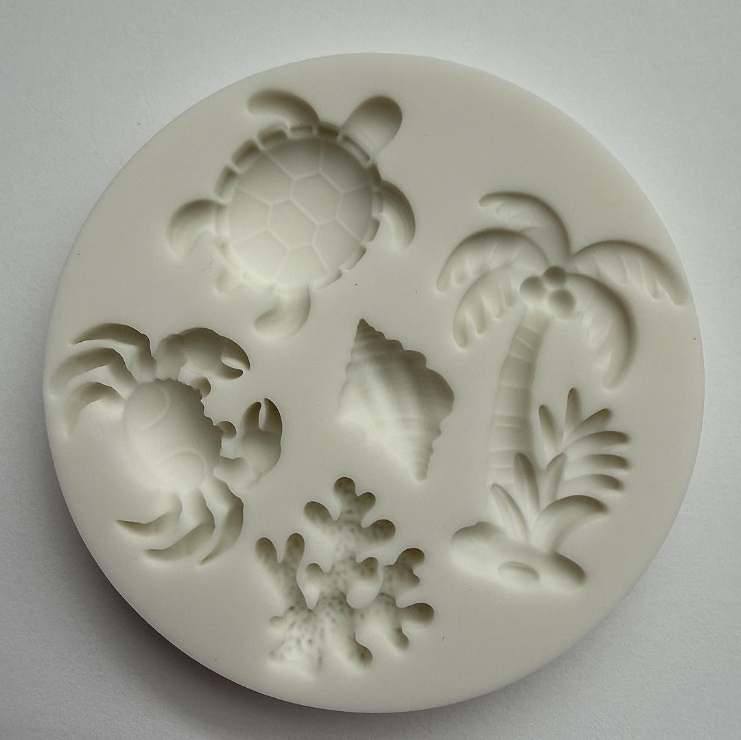 OCEAN CREATURES MOLD, Crab, Sea Turtle, Seashell Palm Tree Silicone ...