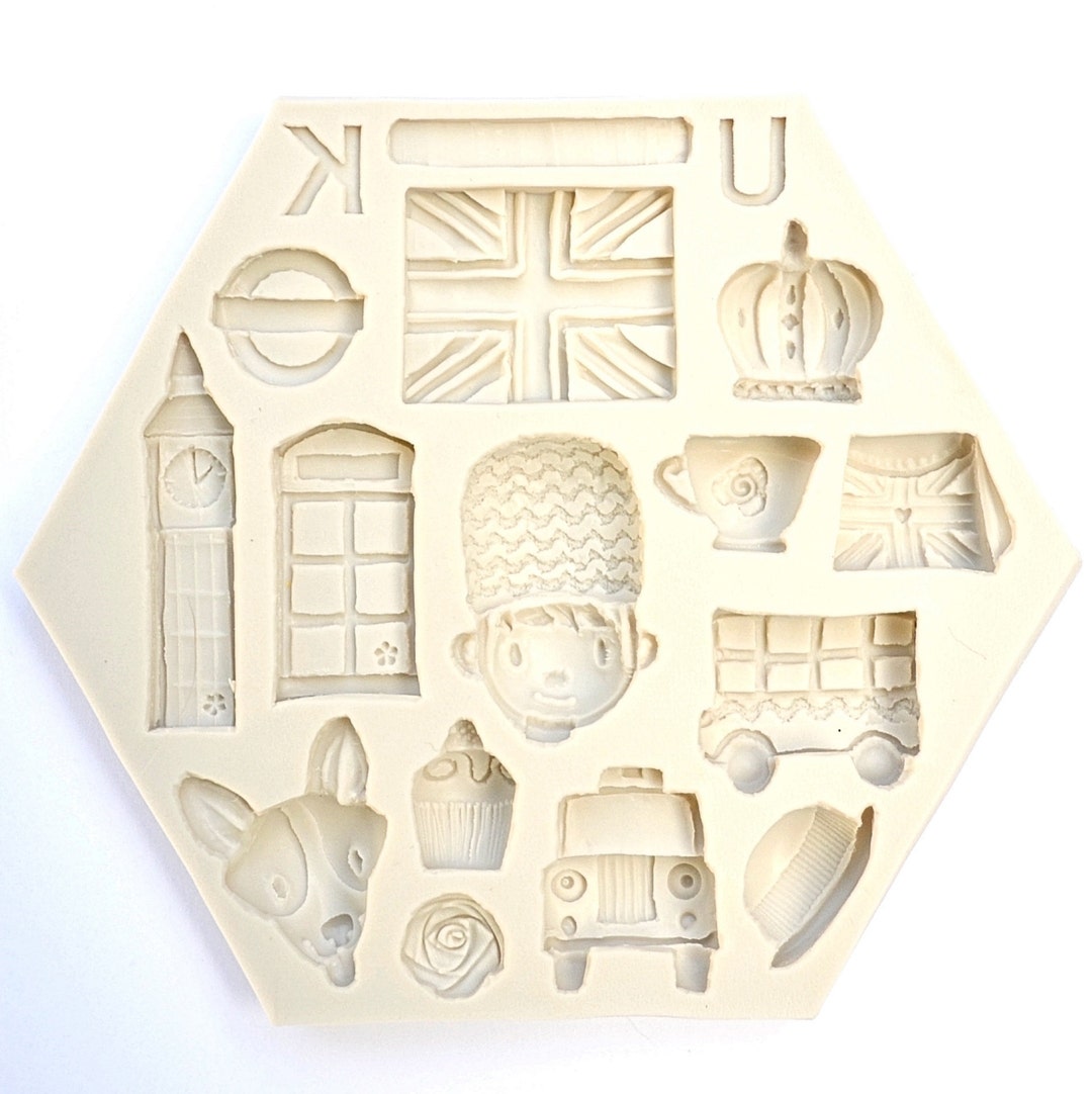 UK VARIETY MOLD - Flag, Soldier, Fox, Big Ben, Crown, Tea, London Bus ...