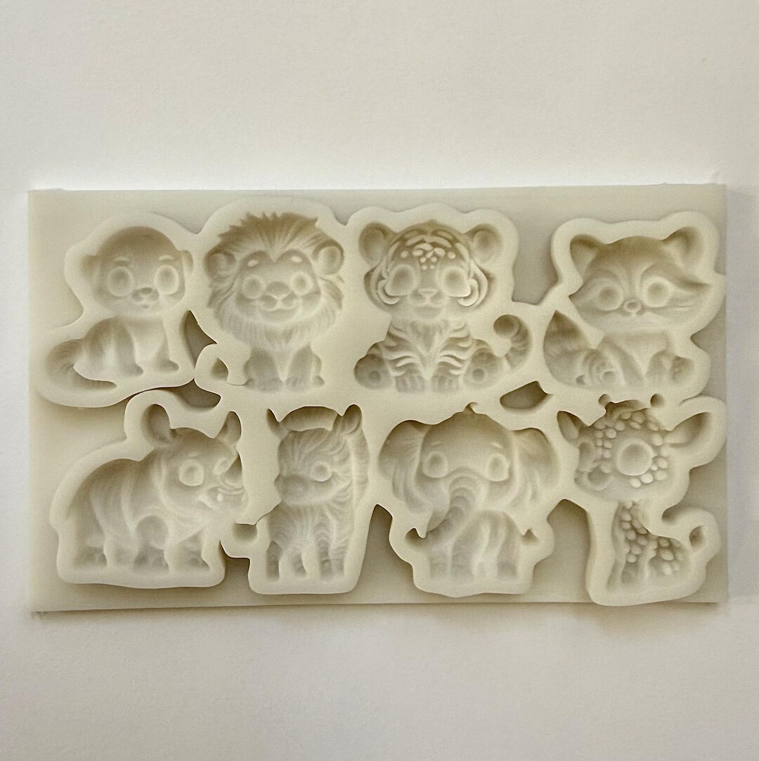 ZOO ANIMALS MOLD - Giraffe, Lion, Elephant, Zebra Hippo Monkey Fondant ...