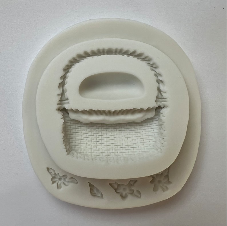 BASKET MOLD, Wicker Basket With Flowers Silicone Fondant Mold ...