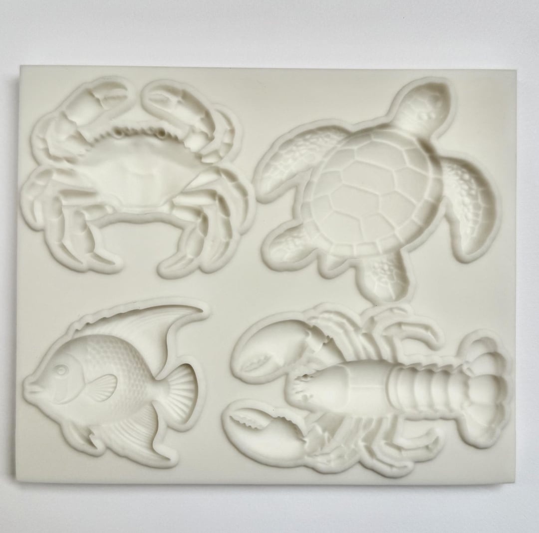 OCEAN CREATURES MOLD, Crab, Sea Turtle, Fish, Lobster Silicone Mold ...