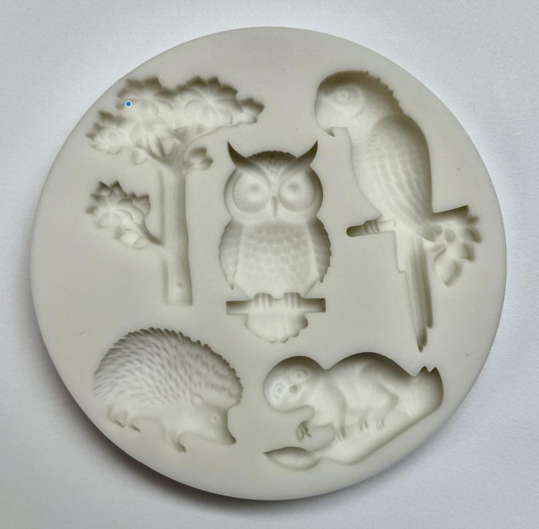 FOREST ANIMALS MOLD, Hedgehog, Owl, Sloth, Parrot, Tree Fondant Mold ...