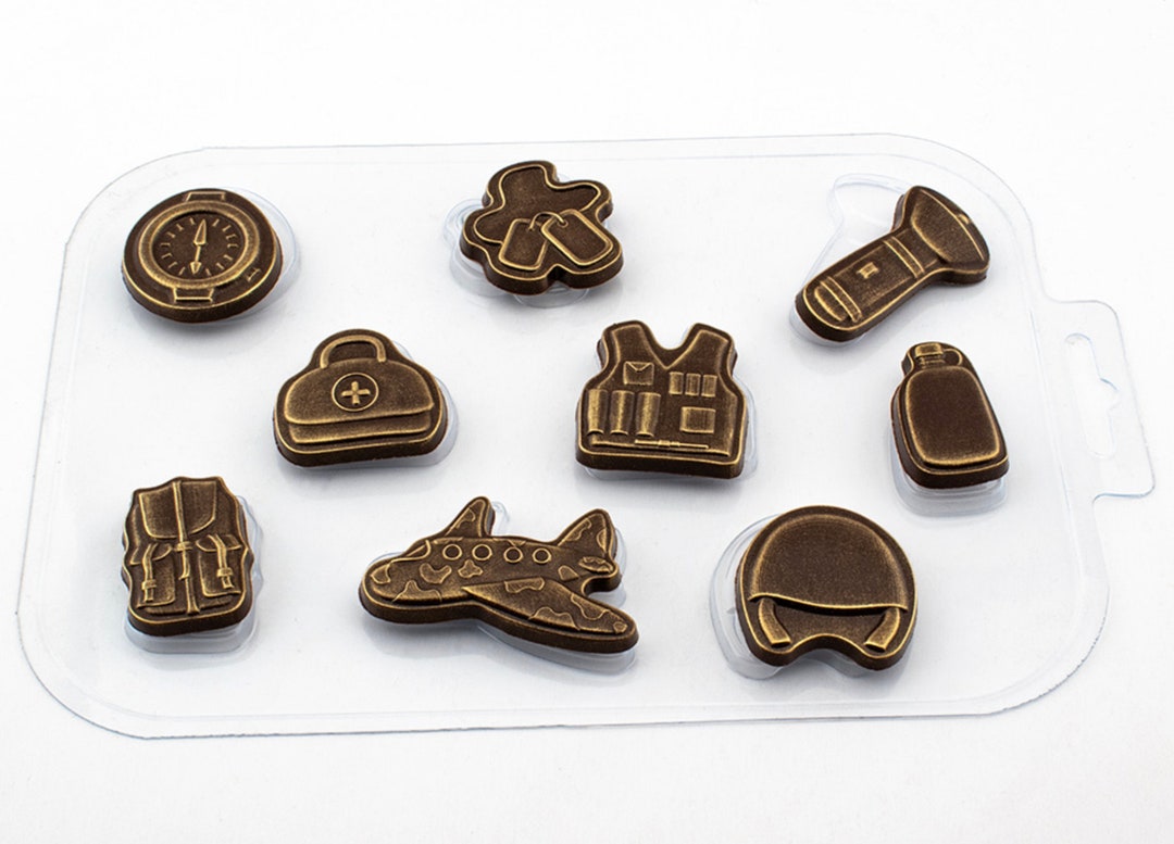 MILITARY VARIETY MOLD, Army Theme Chocolate Mold, Airplane, Helmet ...