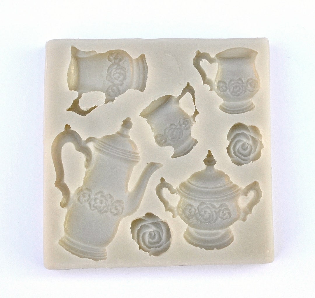 TEA PARTY MOLD, Tea Pot, Cups & Roses Fondant Mold, Highly Detailed ...