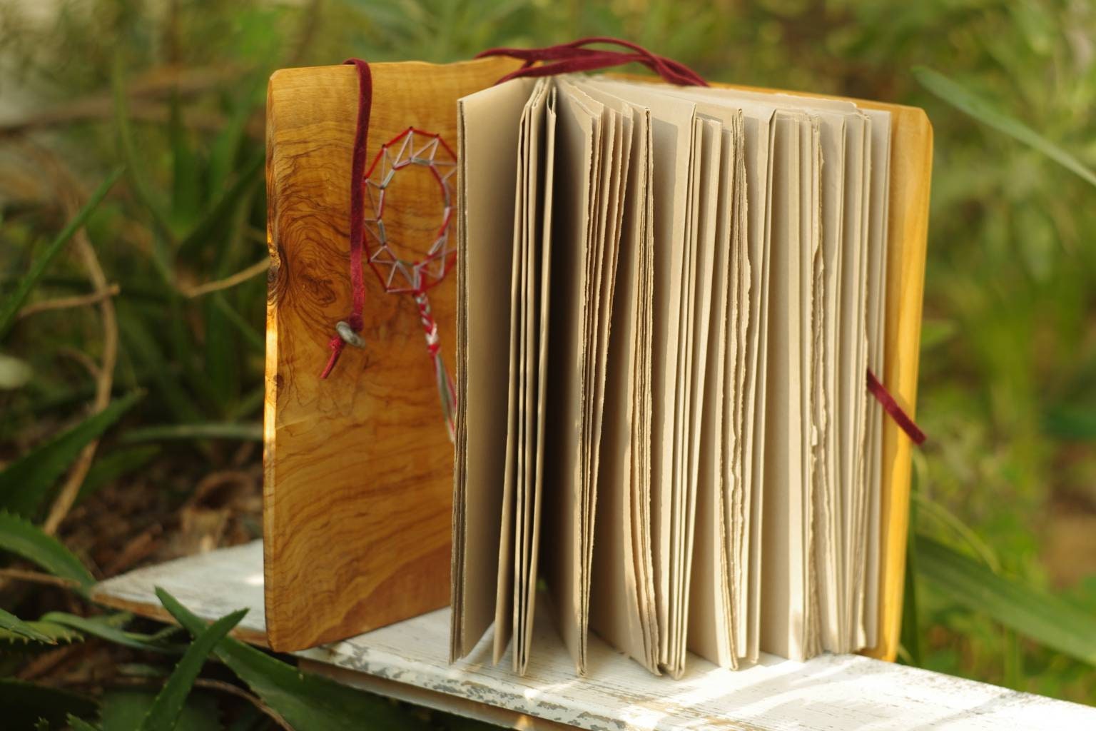 Handmade Olive Wood Guest Book, Cabin Journal, String Art Flower - Etsy