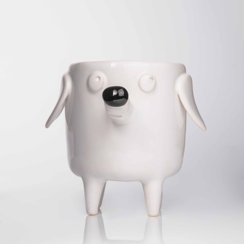 Ceramic Dog Planter White Handmade Pot White Flowerpot - Etsy