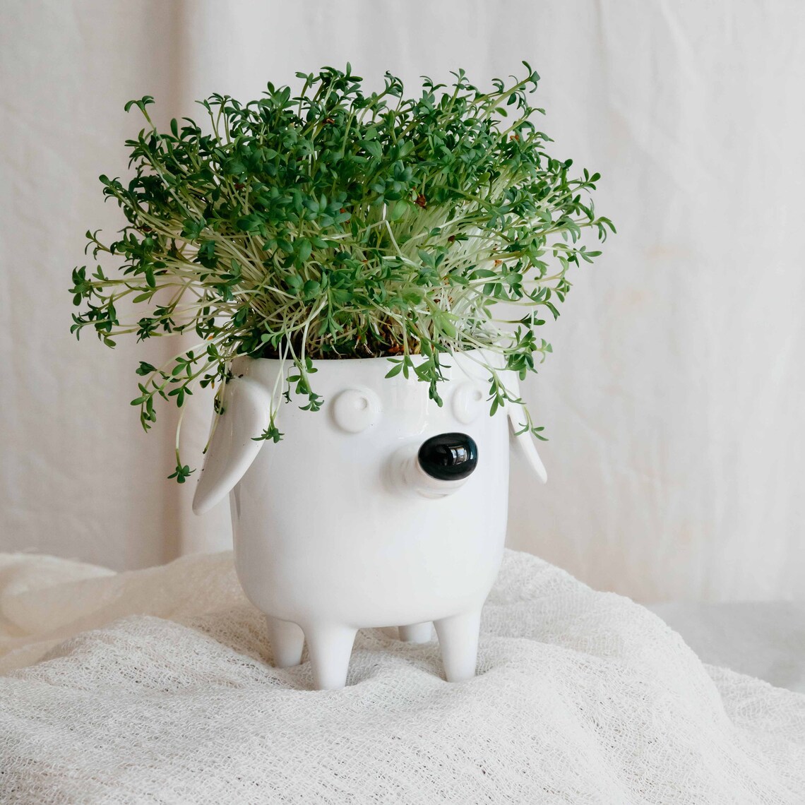 Ceramic Dog Planter White Handmade Pot White Flowerpot - Etsy