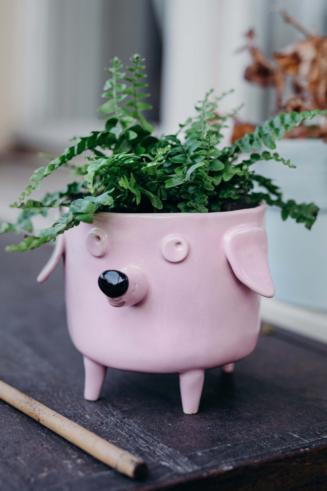 Big Ceramic Dog Planter, Pink Planter, Handmade Flowerpot, Pastel Pink ...