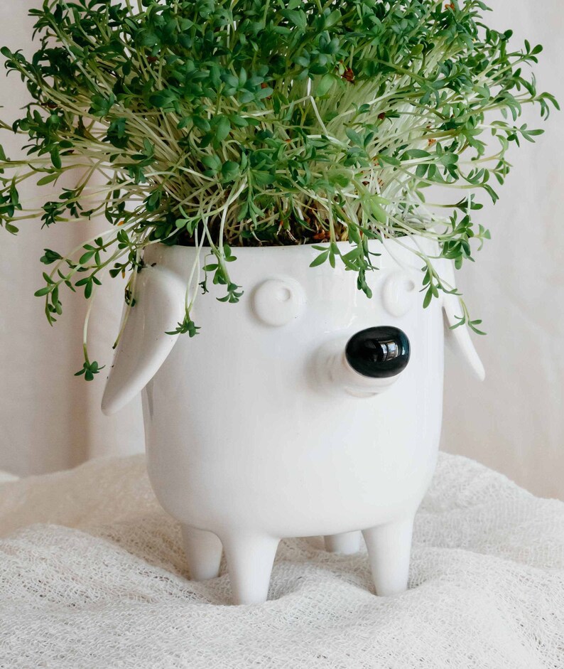 Ceramic Dog Planter White Handmade Pot White Flowerpot - Etsy