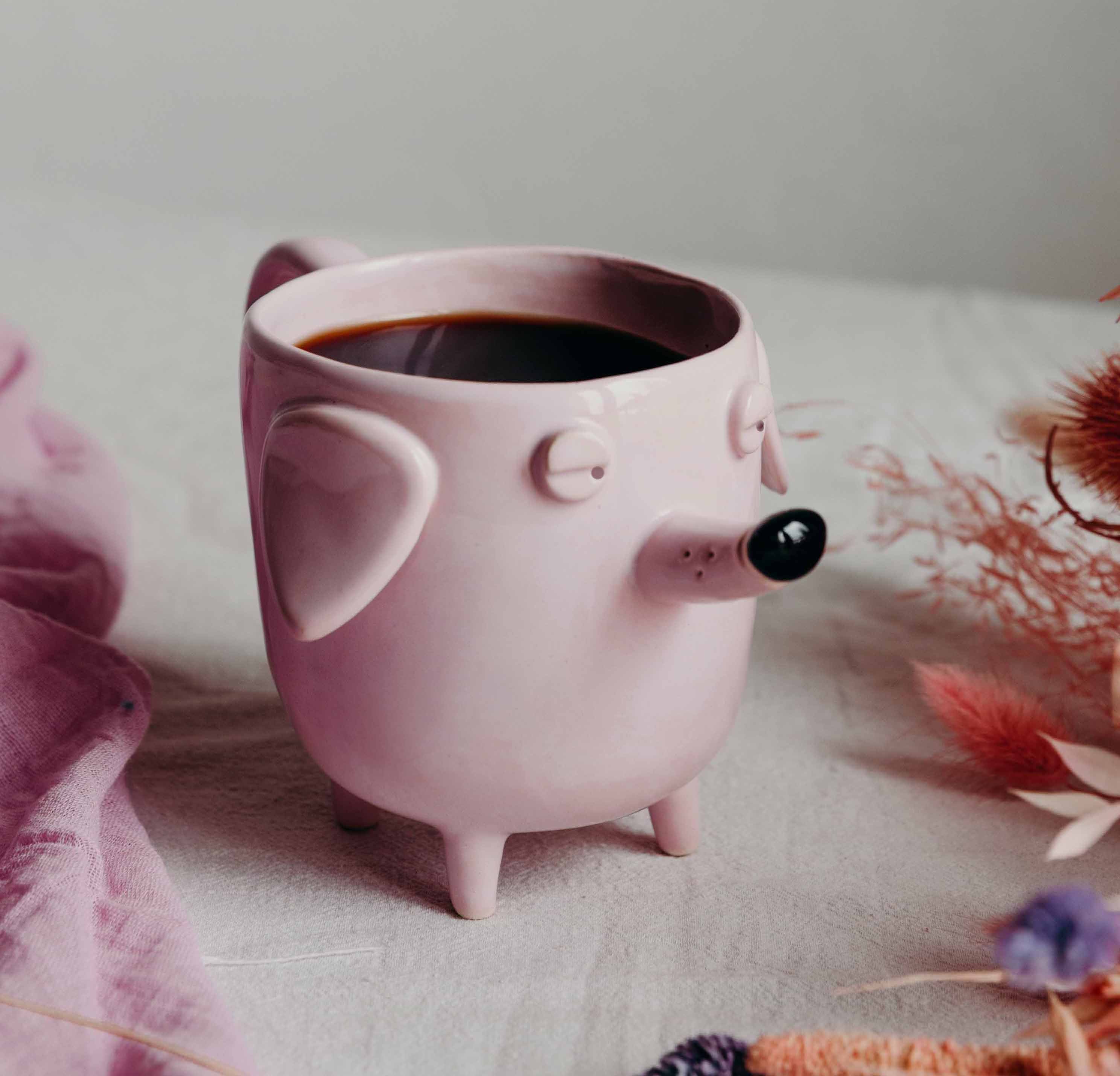 Pink ceramic mug sleepy dog. Big handmade dog mug pastel mug | Etsy