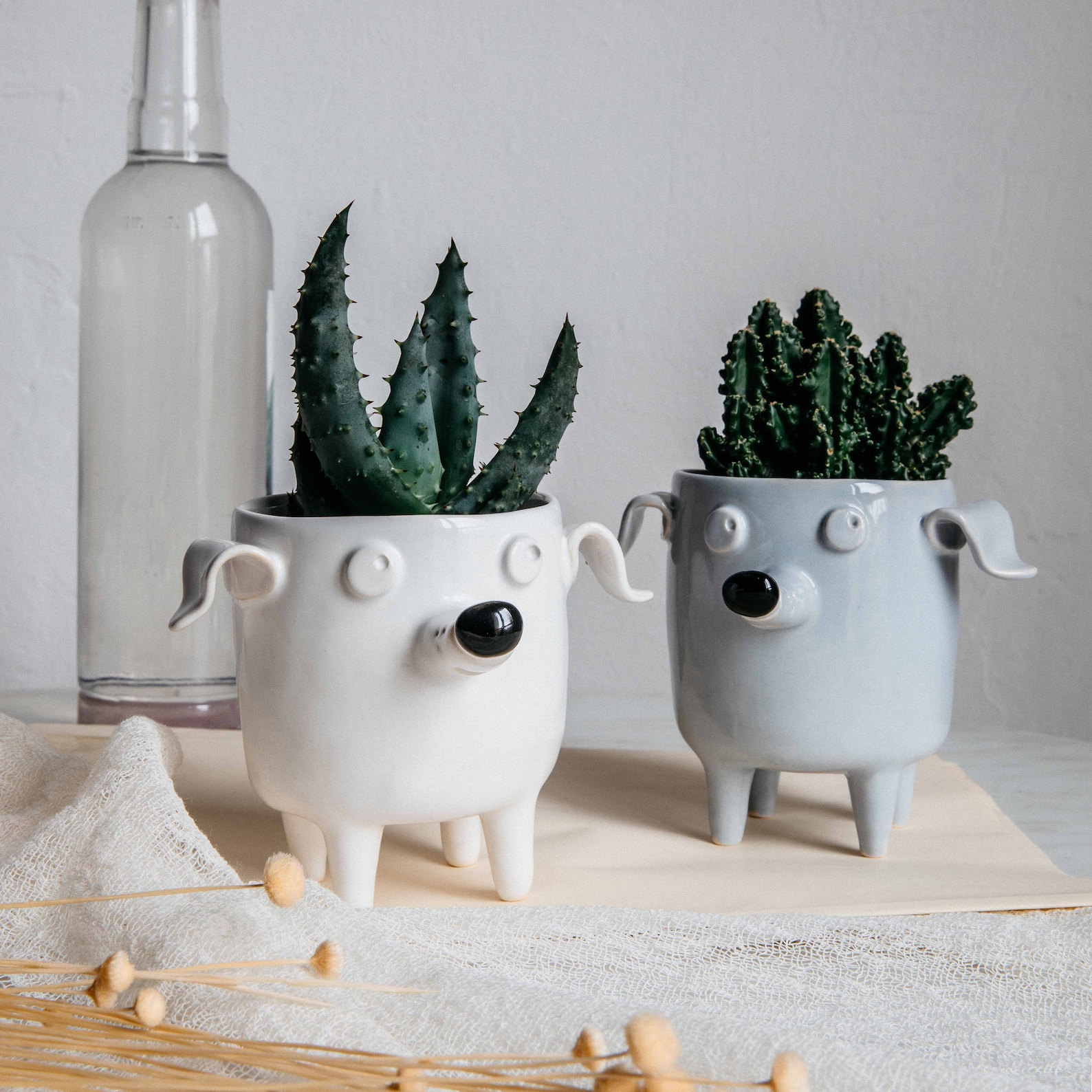 Handmade ceramic dog planter. Gray planter handmade | Etsy