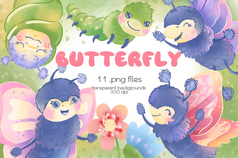 Cute Butterflies Clipart / Insect Clipart / PNG Files / Instant ...