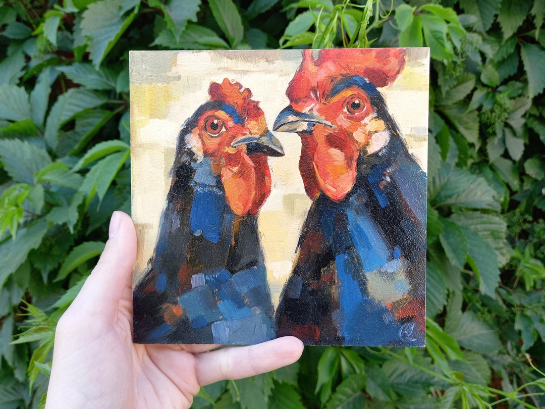 A Couple of Black Hens / Original Oil Painting / Contemporary Art 6x6 ...