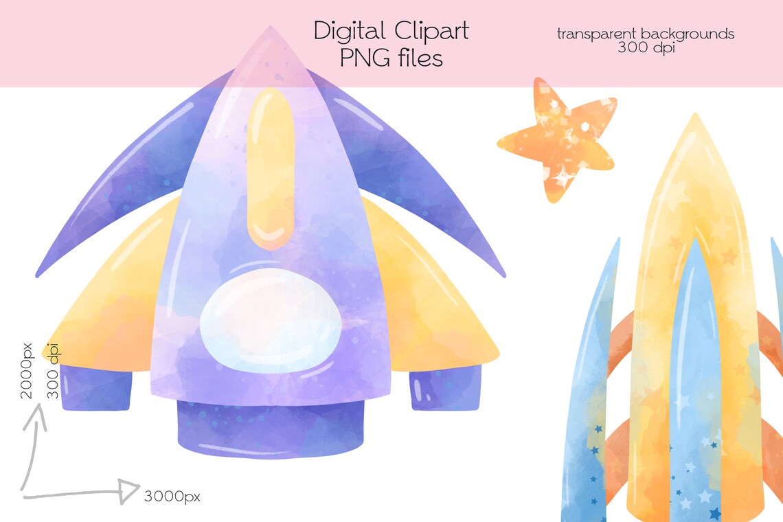 Rockets Clipart / Cartoon Space Transport / PNG Files / - Etsy