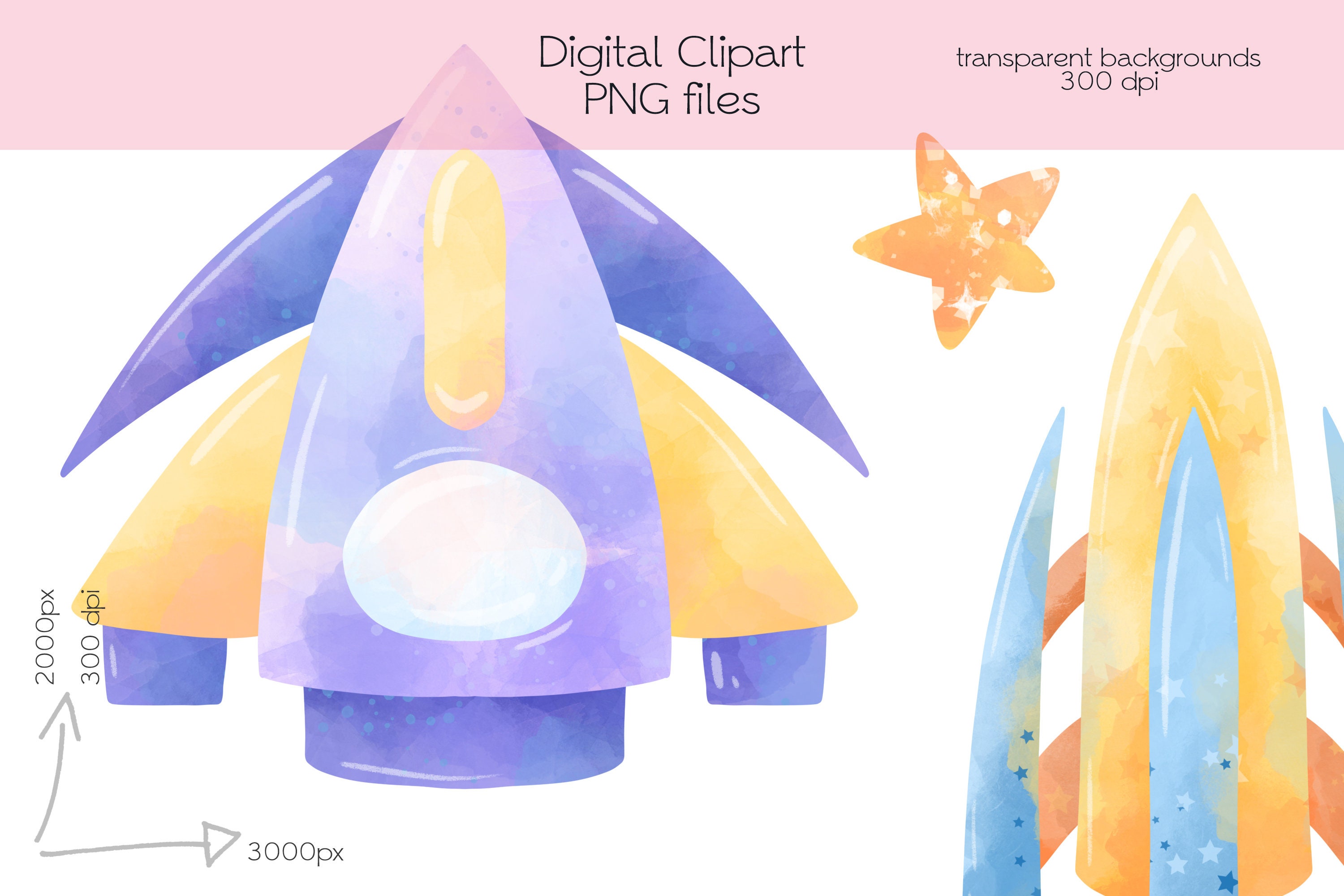 Rockets Clipart / Cartoon Space Transport / PNG Files / - Etsy