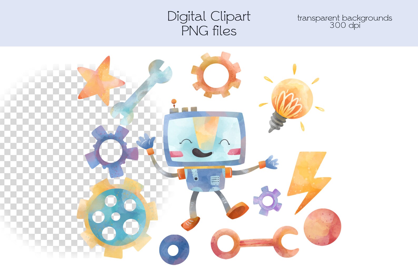 Robot Clipart / Cartoon Robot / Technology / PNG Files / - Etsy