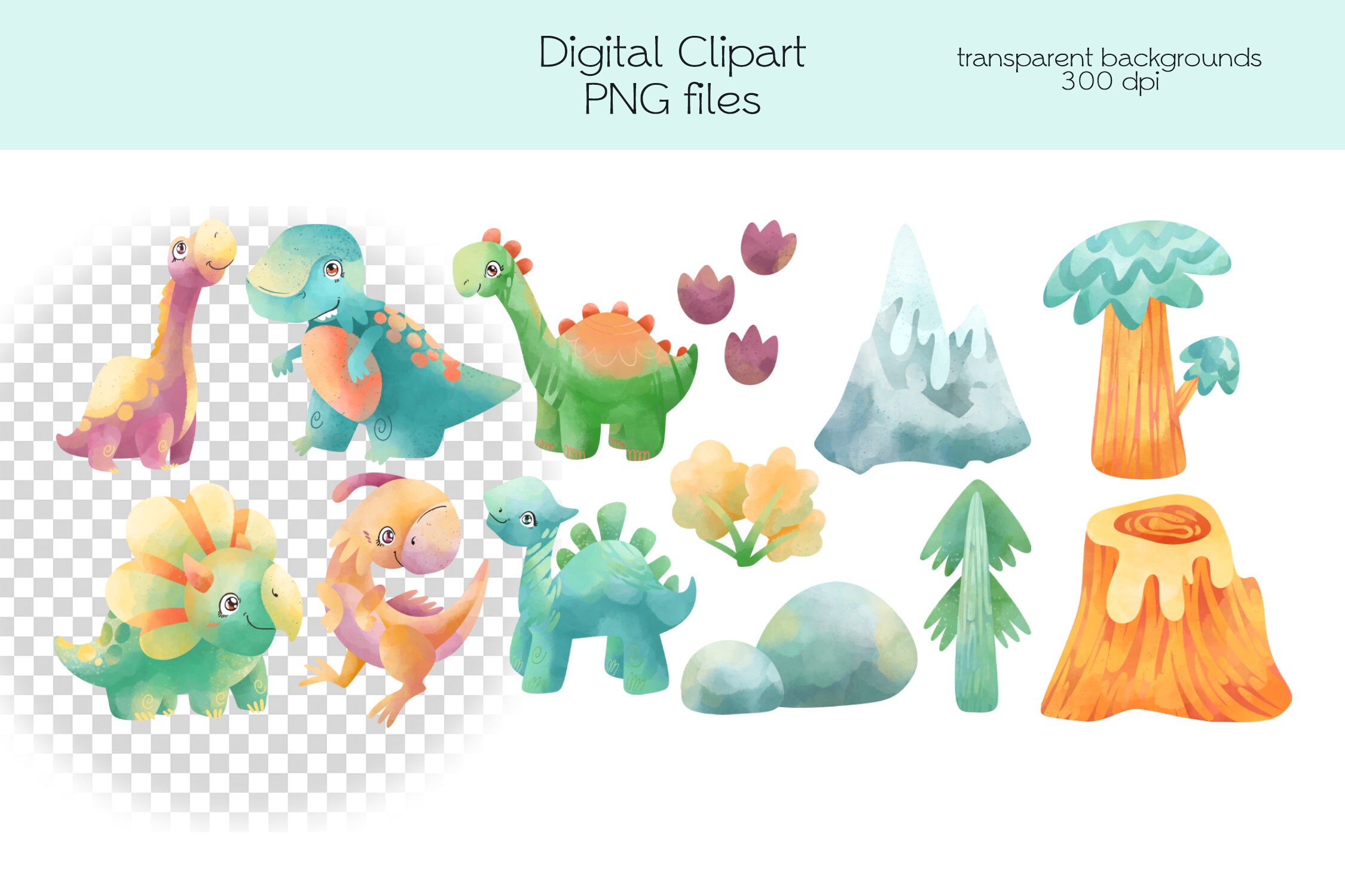 Dinosaurs Clipart / Jurassic Clipart / PNG Files / Instant Download ...