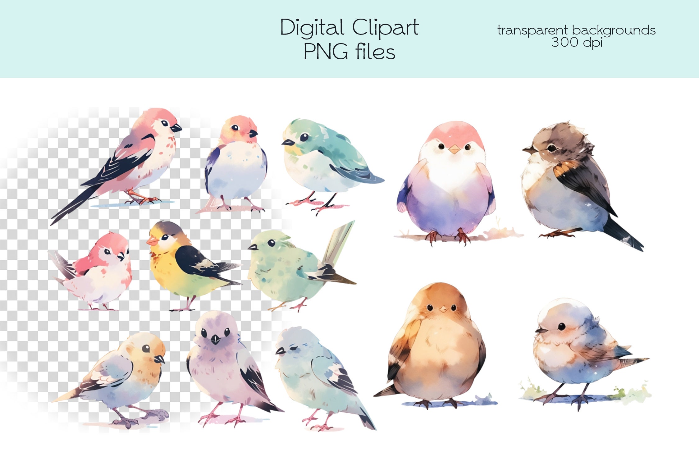 Watercolor Birds Clipart / Little Birds Clipart / PNG Files / - Etsy