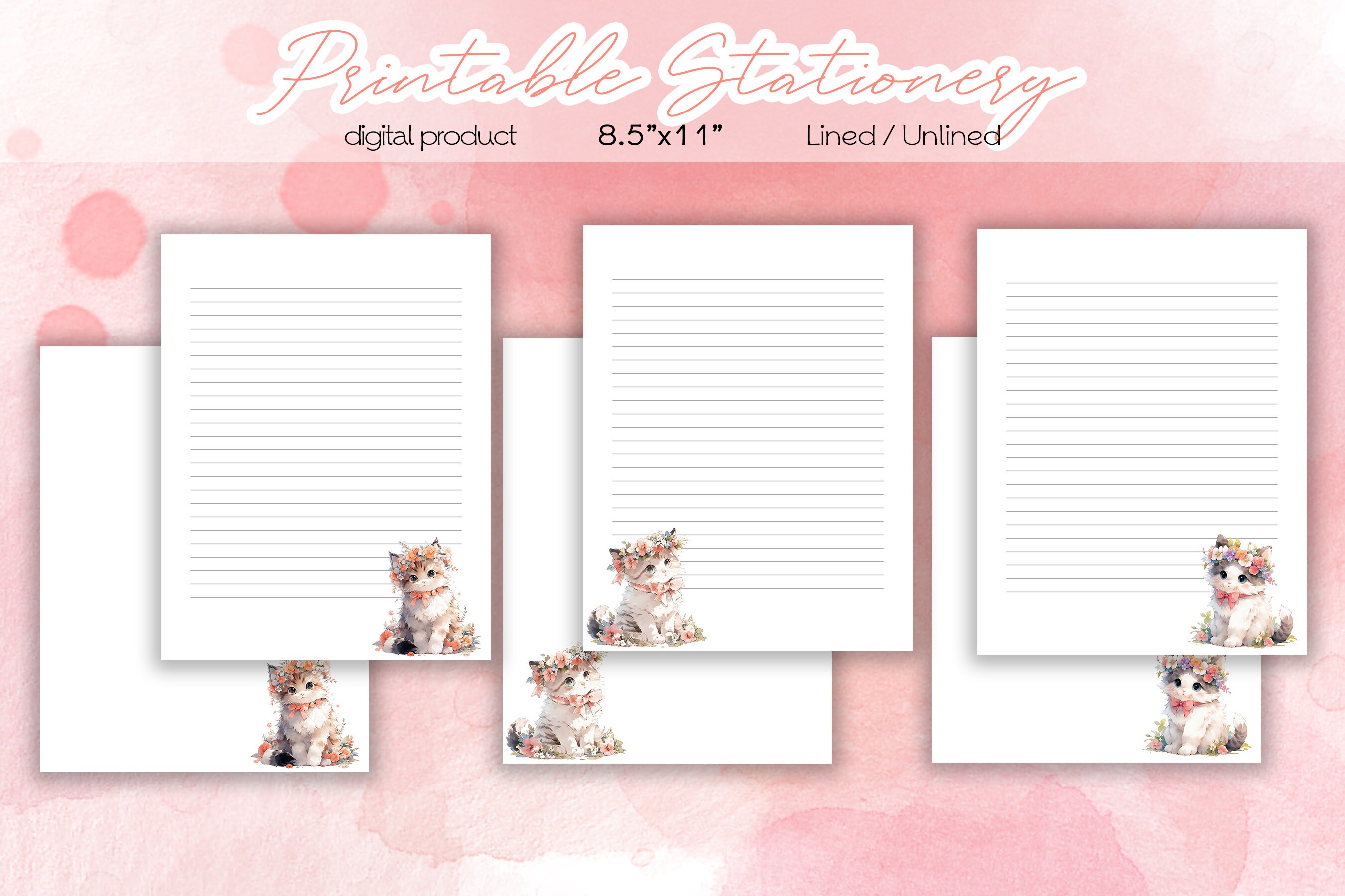 Printable Stationery With Kittens / Digital Letter Writing Paper ...
