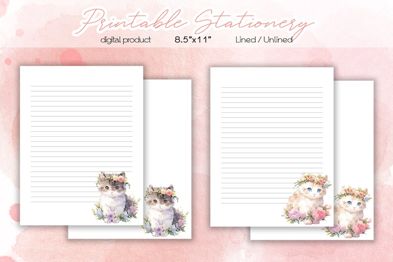 Printable Stationery With Kittens / Digital Letter Writing Paper ...