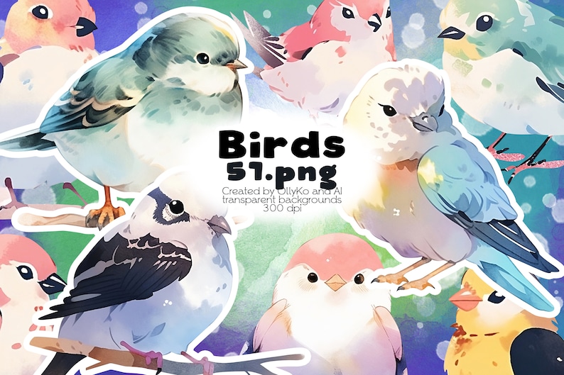 Watercolor Birds Clipart / Little Birds Clipart / PNG Files / Instant ...