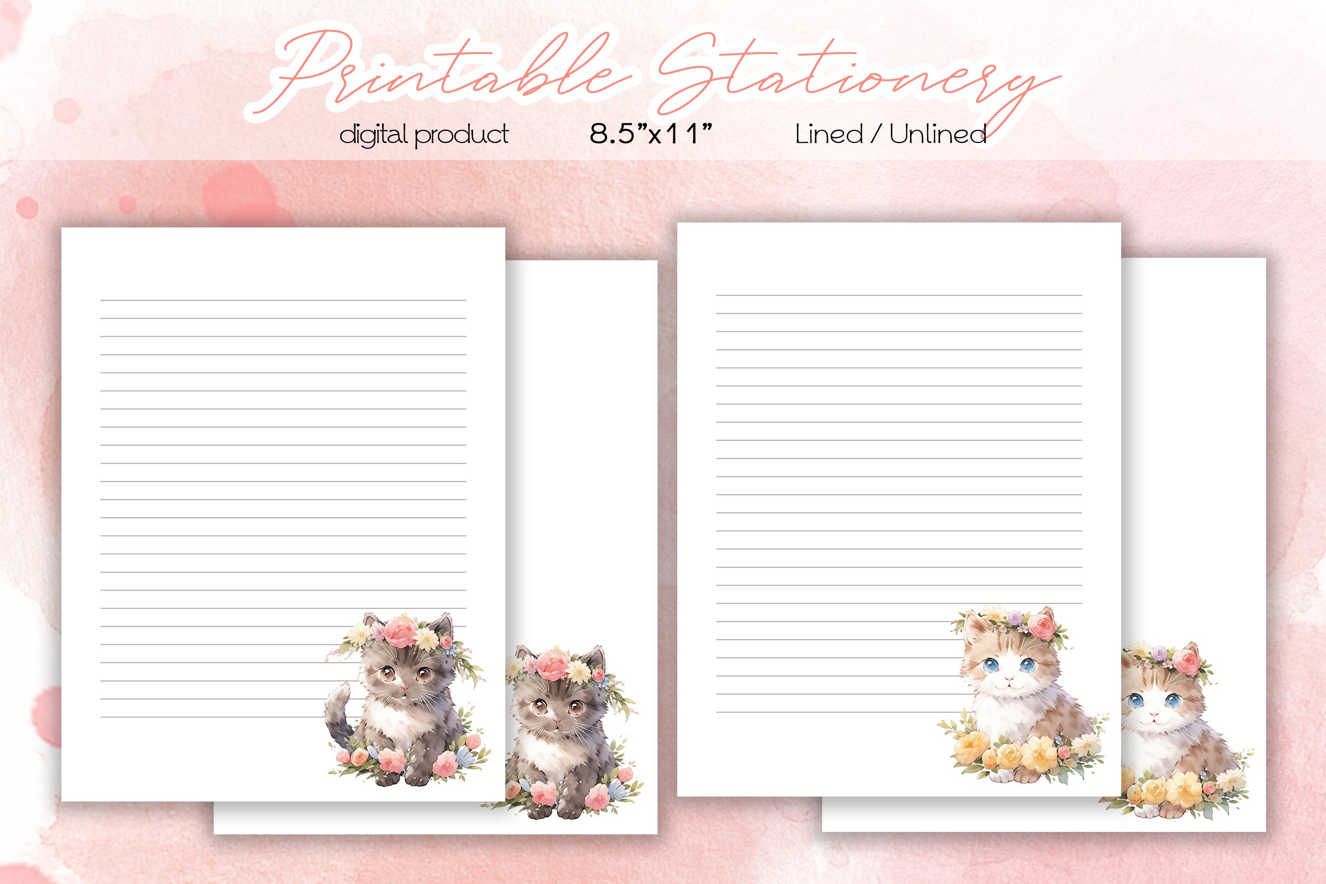 Printable Stationery With Kittens / Digital Letter Writing Paper ...
