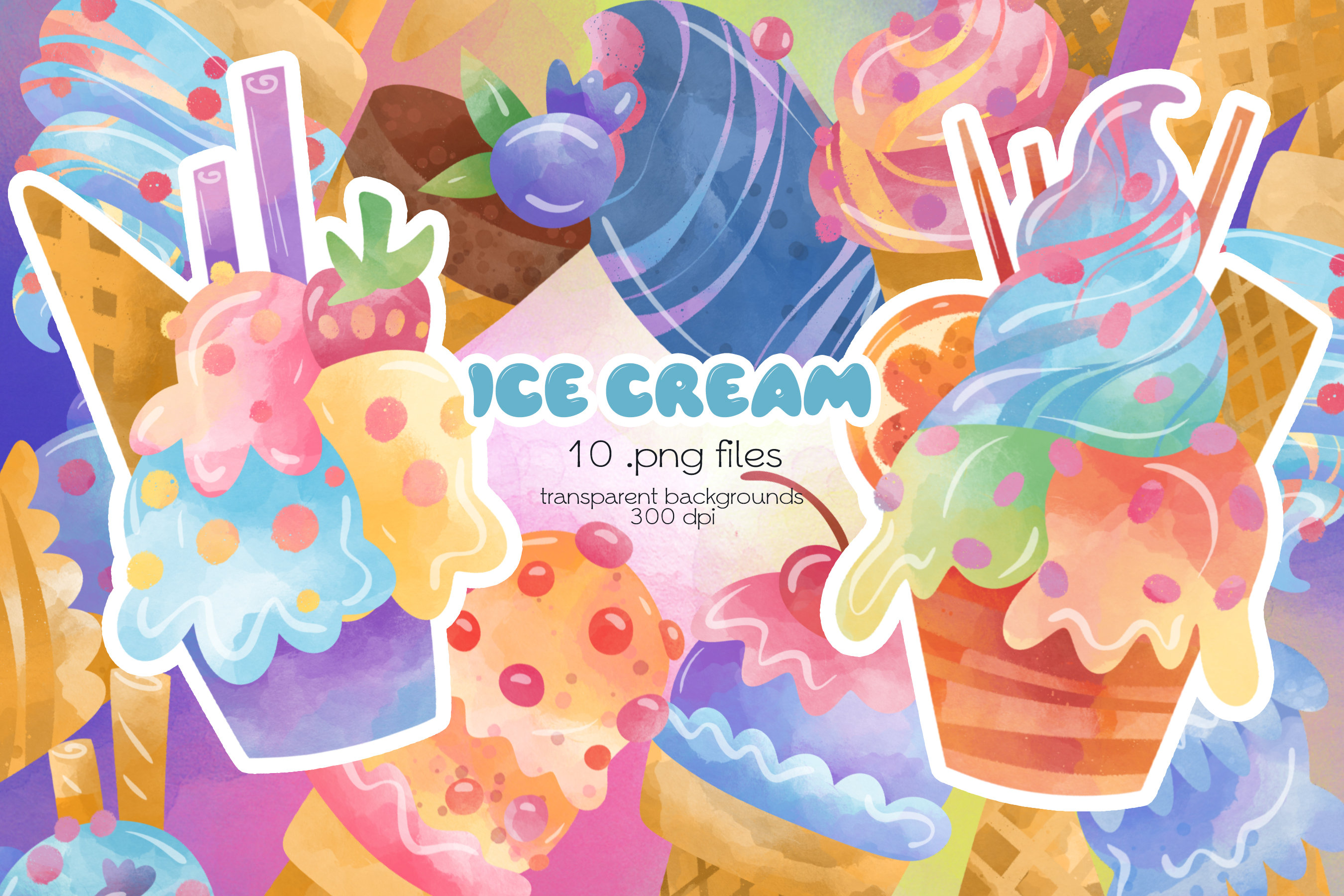 Ice Cream Clipart / Wafer Cone / Summer Sweet Food / PNG Files ...