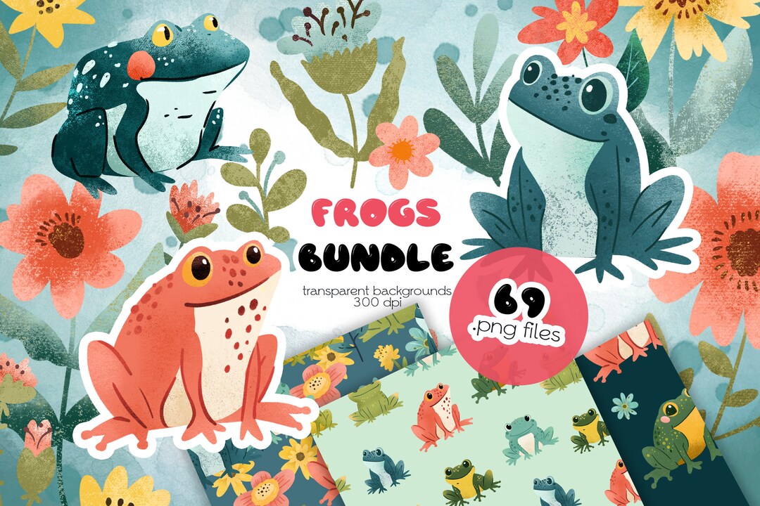 Frog Clipart Bundle / Cute Swamp Animals / PNG Files / Instant Download ...