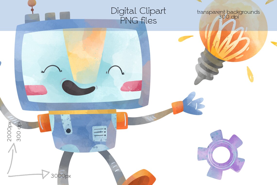 Robot Clipart / Cartoon Robot / Technology / PNG Files / - Etsy
