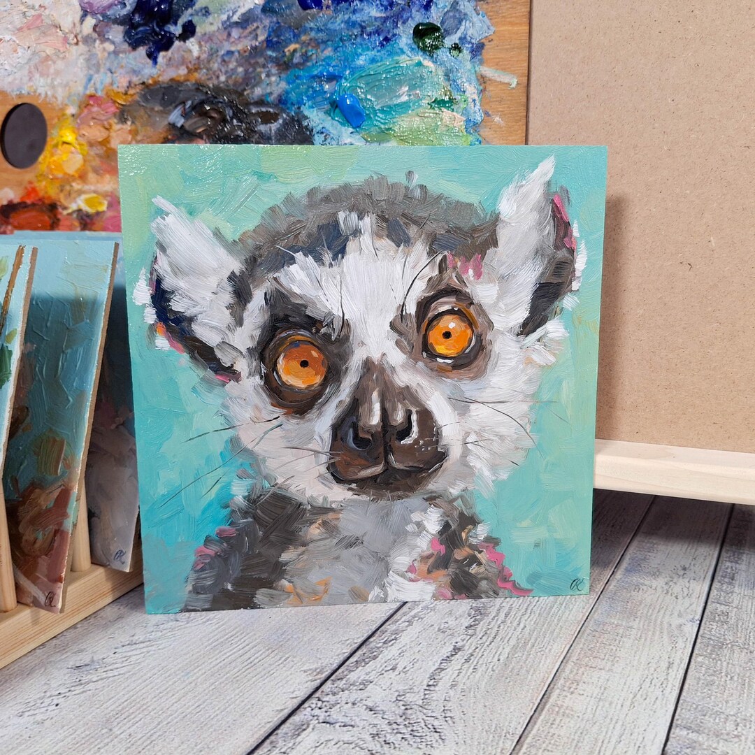 Lemur Oil Painting, Wildlife Fine Art, Modern Home Decor, Gift for ...