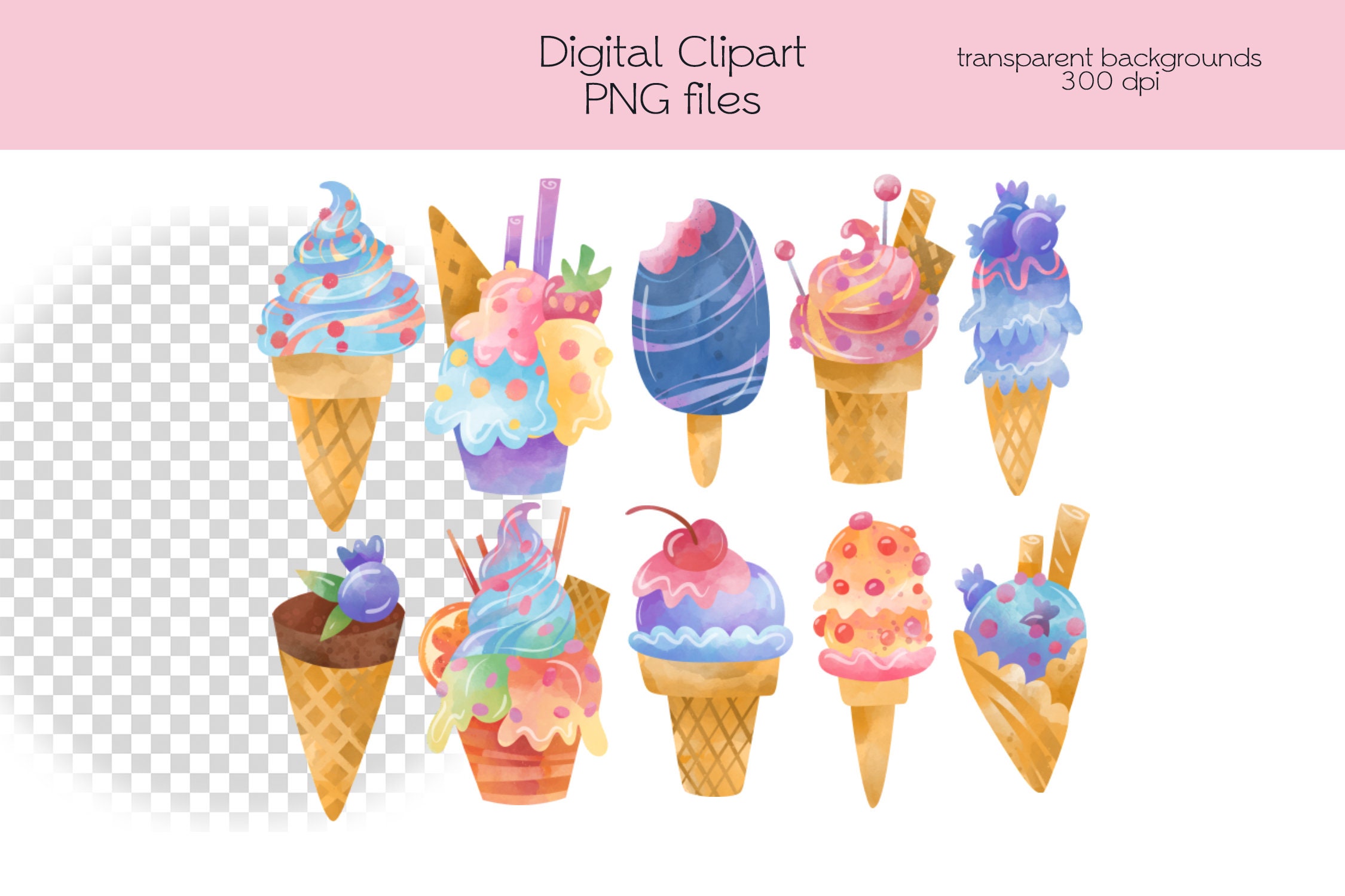 Ice Cream Clipart / Wafer Cone / Summer Sweet Food / PNG Files ...