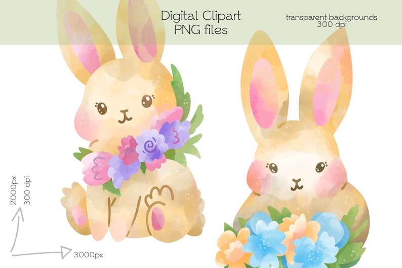 Bunny in Flowers Clipart / PNG Files / Instant Download - Etsy