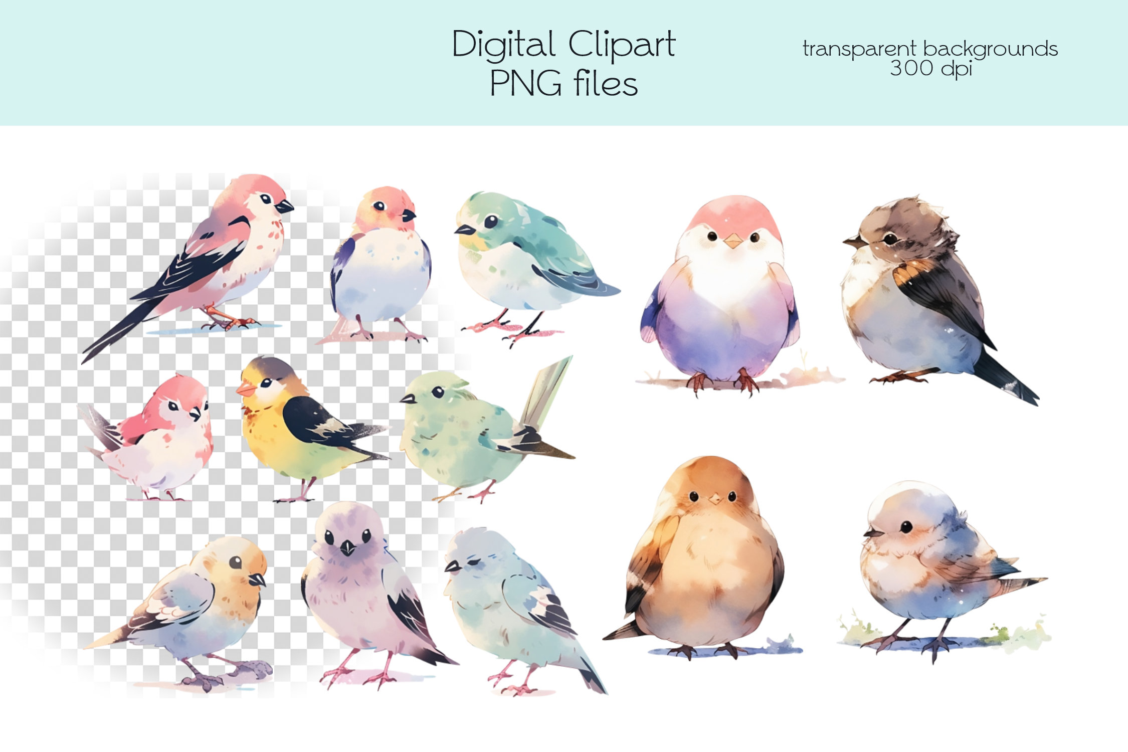 Watercolor Birds Clipart / Little Birds Clipart / PNG Files / Instant ...