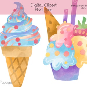 Ice Cream Clipart / Wafer Cone / Summer Sweet Food / PNG Files ...